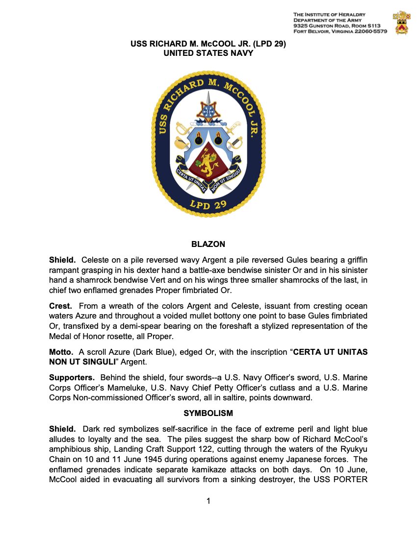 USS RICHARD M. McCOOL JR. COMMISSIONING: THE SHIP'S CREST - Pensacola ...